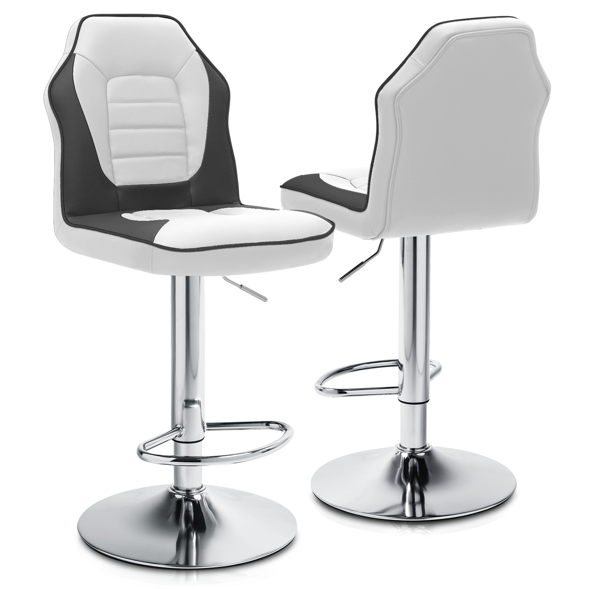 Racing Seat Style Backed Bar Stools, White&Black, Set of 2 – BringHome ...